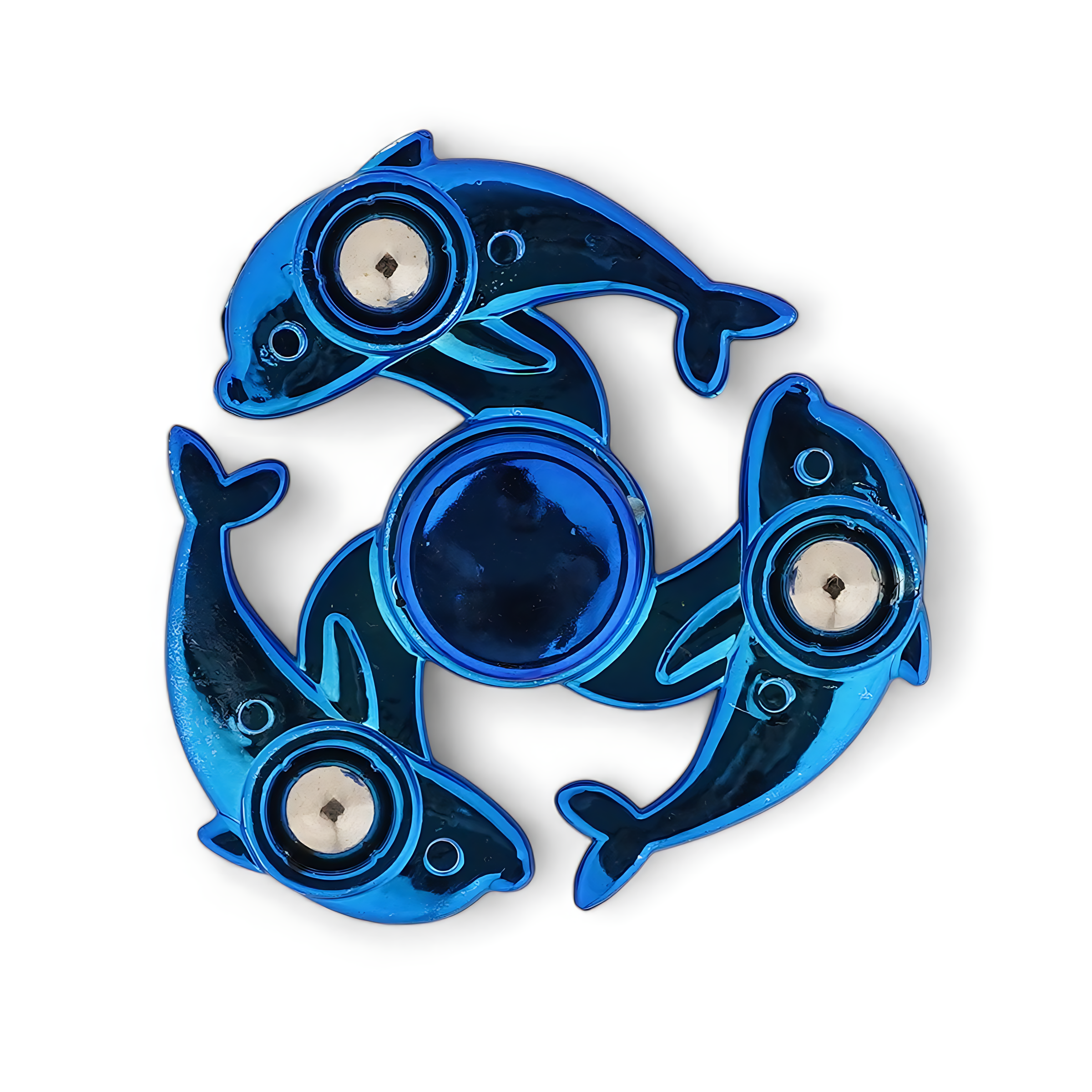 Dolphin-Themed Fidget Spinner - Metallic Blue Triple Dolphin Design wi ...