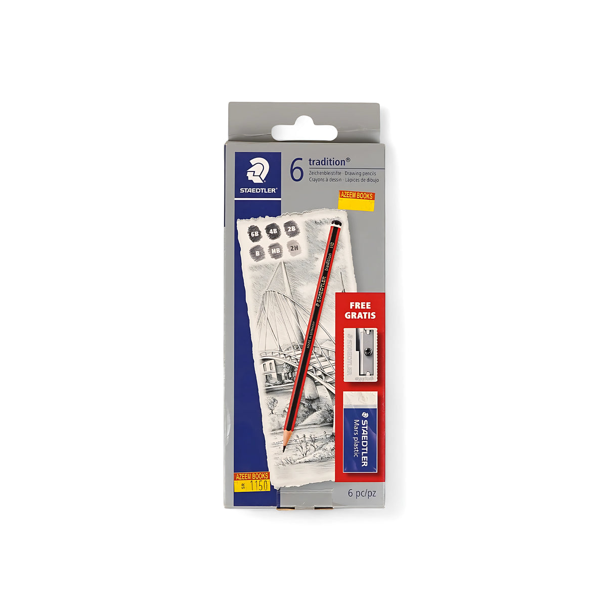 Staedtler Tradition Drawing Pencil Set - 6 Piece with Sharpener and Er ...